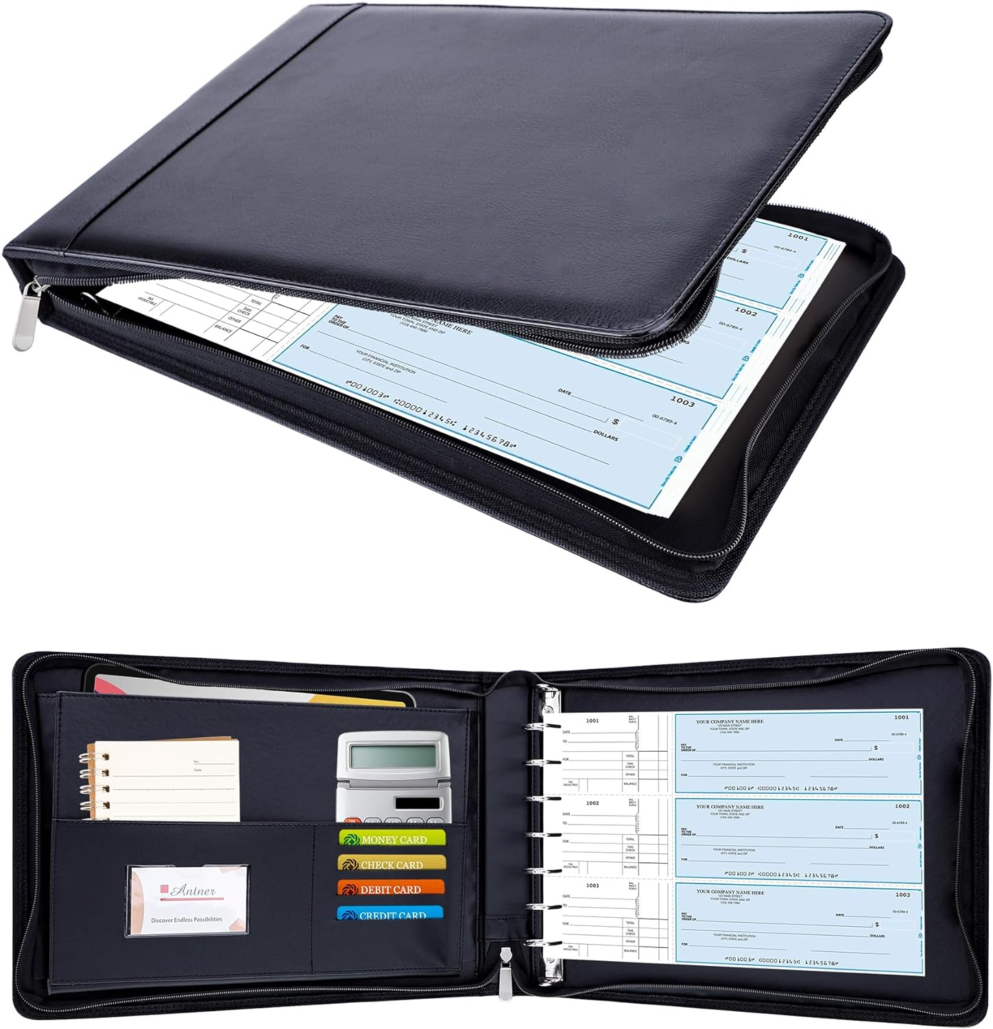 Executive Business Check Binder PU Leather 7 Ring Checkbook Cover ...