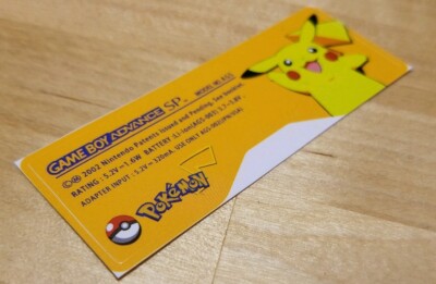 Nintendo Game Boy Advance SP GBA SP Pokemon Pikachu Sticker Label | eBay