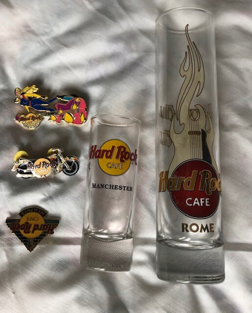 HARD ROCK CAFE SHOT GLASS AND PINS ROME SHARM EL SHEIKH MEMPHIS ...