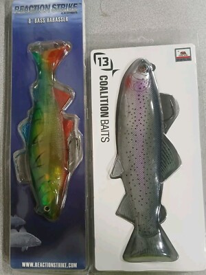 (2) Swimbait Lures. 8" Reaction Strike Harasser & 9" 13 Fishing Trout ...