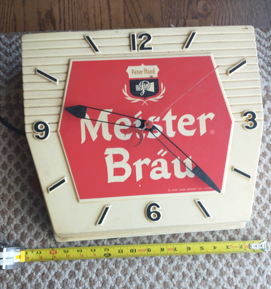 1950s VINT. MEISTER BRAU CHICAGO LIGHT CLOCK BEER SIGN, PLASTIC 18x16x5 ...