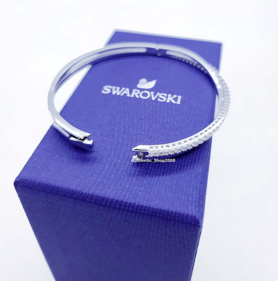 NEW Authentic SWAROVSKI Rhodium Crystal Pavé Twist Rows Bangle Bracelet ...