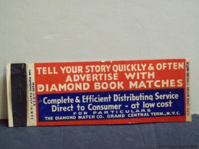 Diamond Match Company Advertise on Book Matches Matchbook Cover 1930s ...