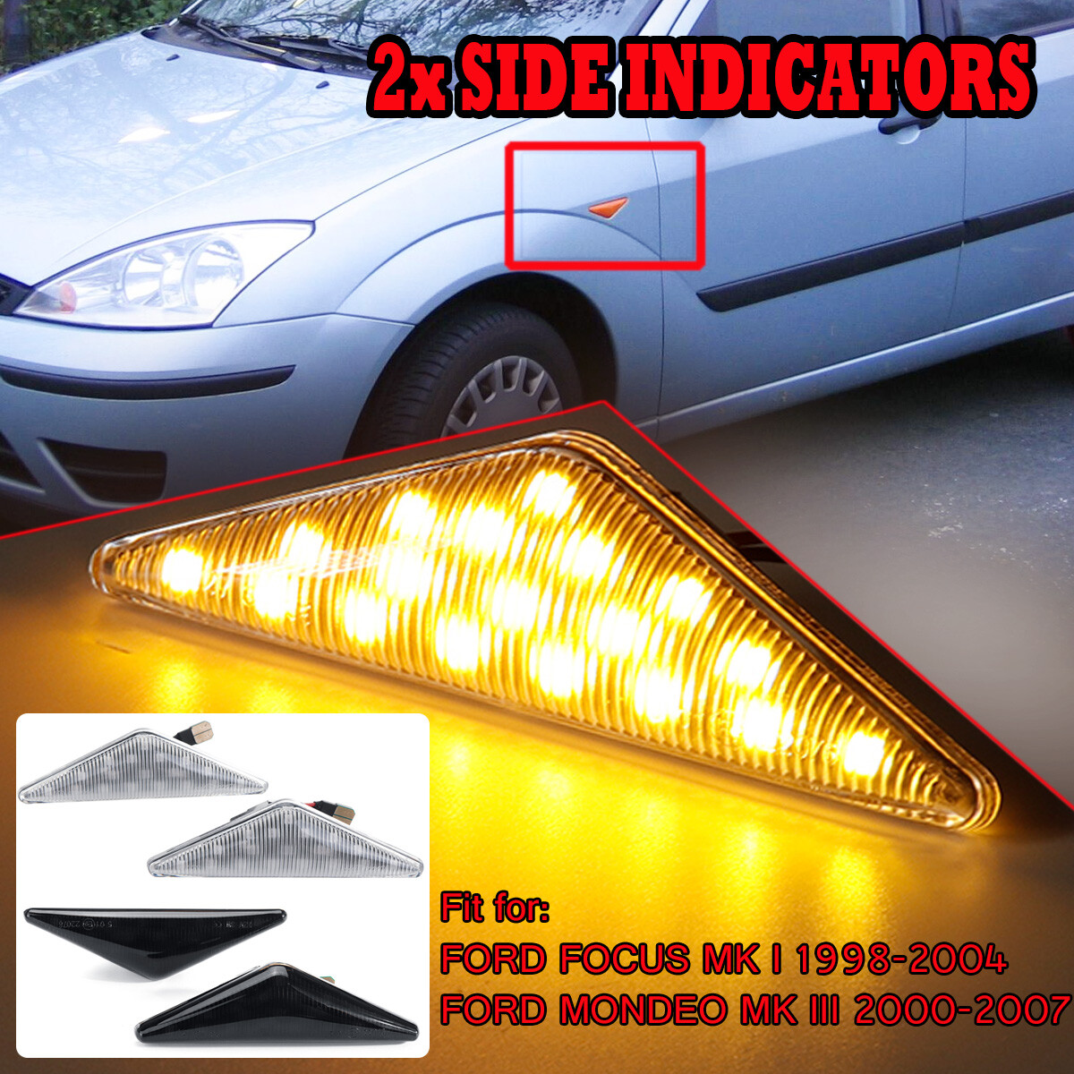 2x Dynamic Amber LED Side Indicator Repeater Light For Ford Focus MK1 ...