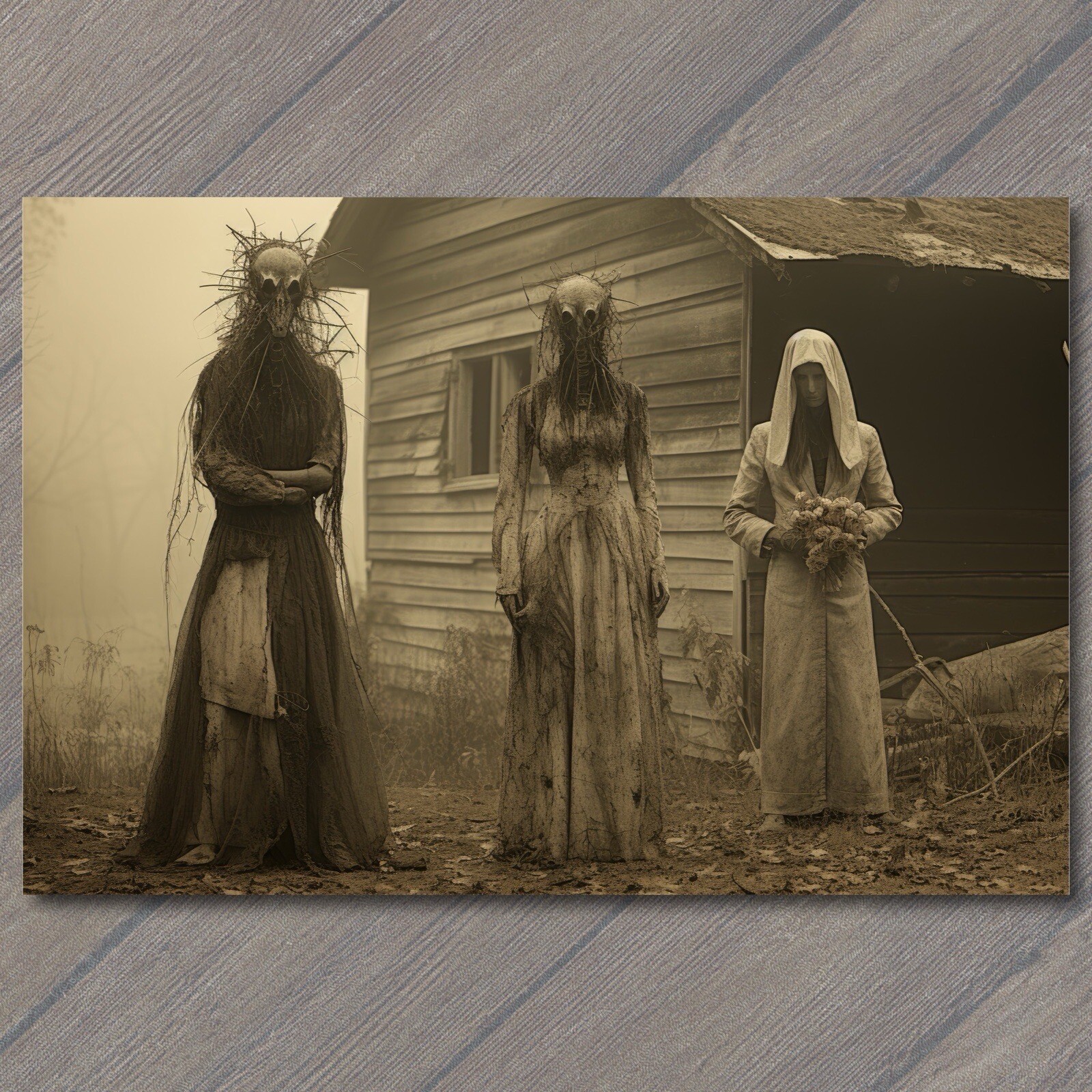 POSTCARD Weird Creepy Vintage Masks Halloween Cult Unusual Family House ...