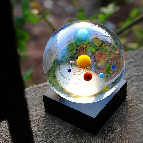 80mm 3D Transparent Solar System Eight Planets Crystal Ball with a Wood ...