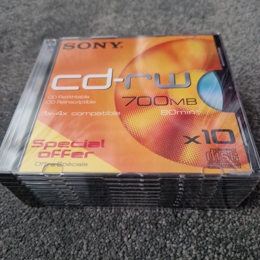 Sony CD-RW Rewritable Disk Cased 1x-4x Speed 80min 700Mb Ref 10CDRW700D ...