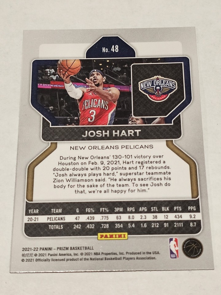 2021-22 Prizm JOSH HART Basketball Card 48 New Orleans Pelicans | eBay