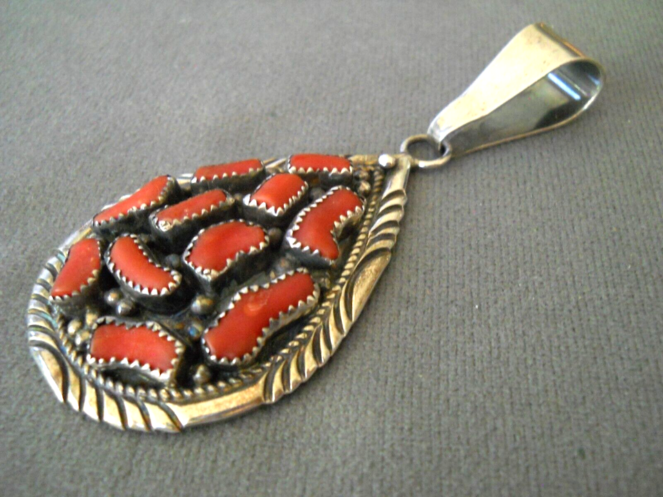 T JOE Native American Navajo Coral Cluster Sterli Silver Chisel ...