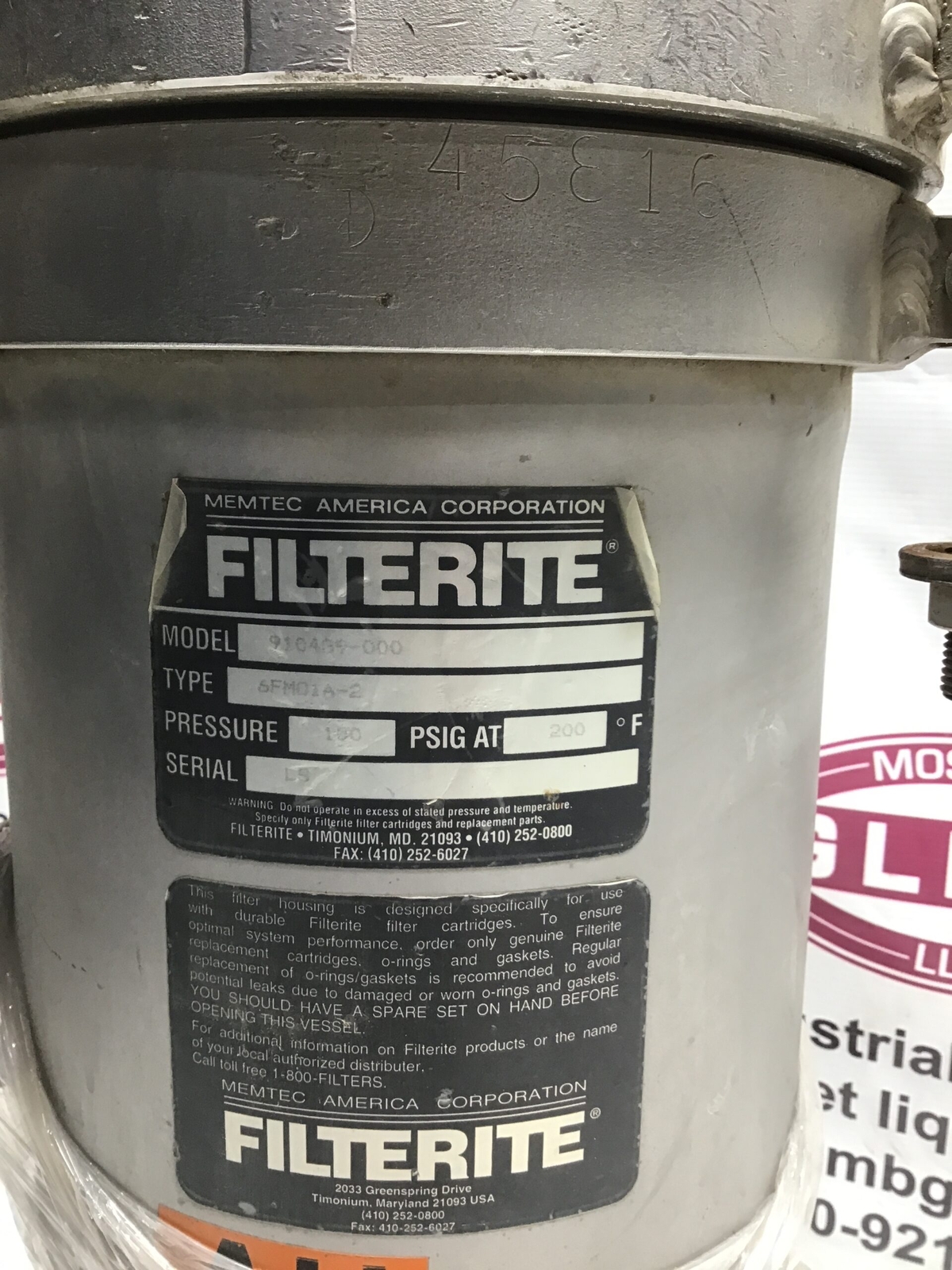 FILTERITE MEMTEC AMERICA CORP MODEL 910439-000 | eBay