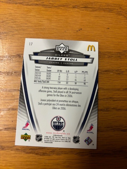 2006-07 Jarret Stoll Upper Deck McDonald's hockey card - #17 - Oilers ...