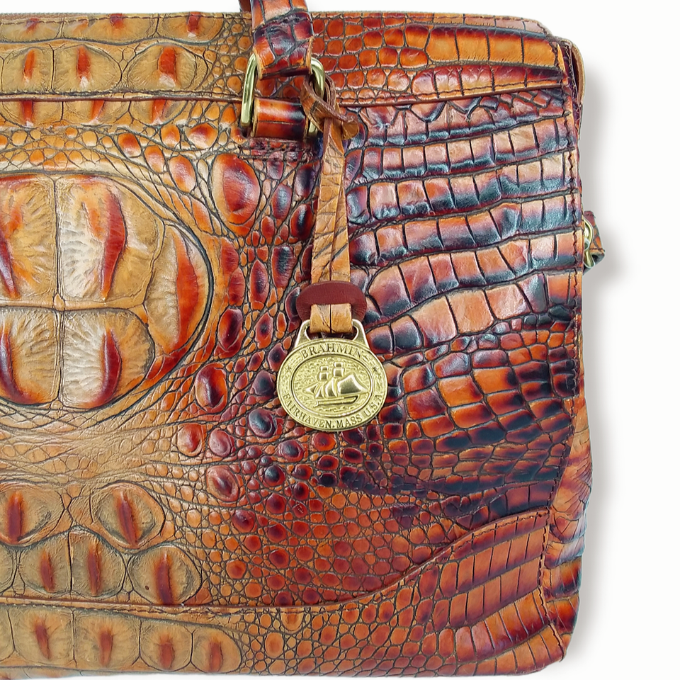 Vtg Brahmin Stacy Toasted Melbourne Crossbody Bag Croc Embossed Leather ...
