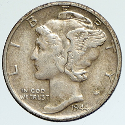 1944 P UNITED STATES Mercury Winged Liberty Head Dime Silver Coin ...