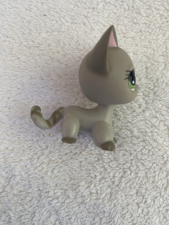 Littlest Pet Shop LPS Shorthair Cat Gray Blue Eyes Blue Flower 2006 | eBay