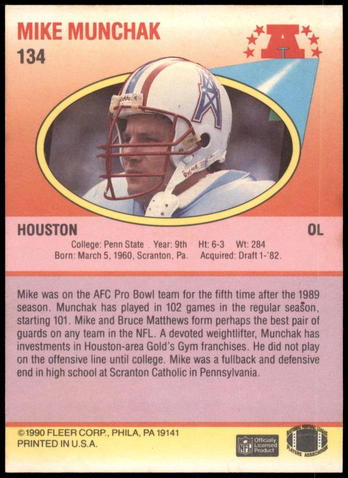 Mike Munchak #134 1990 Fleer | eBay