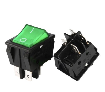2pcs AC 18A/125V 22A/250V DPST 4P NO/OFF Green LED Light Rocker Switch ...