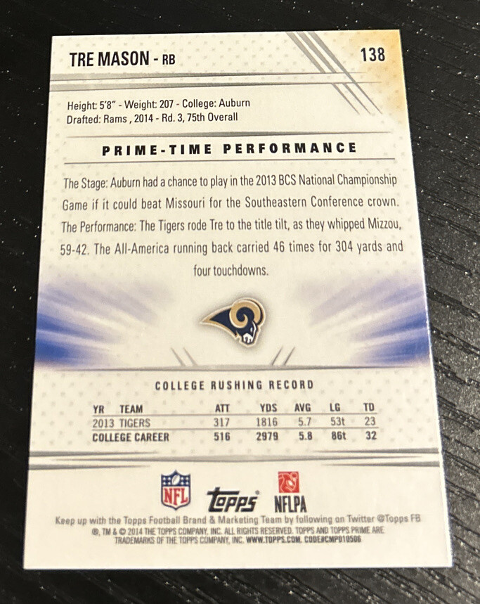 2014 Topps Prime Tre Mason Rookie | eBay
