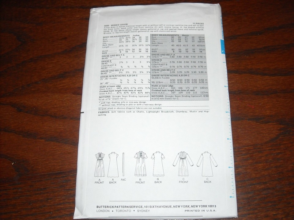 🌼 UNCIRCULATED 1979 BUTTERICK #5930 - LADIES ( 3 STYLE ) DRESS PATTERN ...