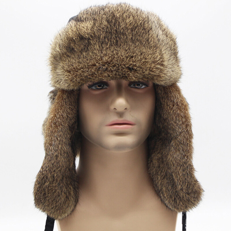 Real Rabbit Fur Ushanka Trapper Hat Earflap Ski Cap Russian Hunter ...