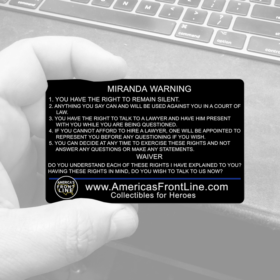 EL16-001 Black Metal Miranda Rights Warning Card English Spanish Police ...