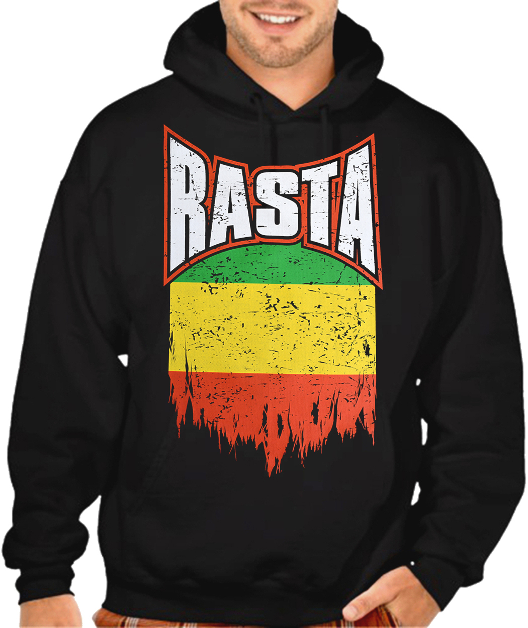 Men's Shredded Rasta Flag Black Hoodie Rastafarian Reggae Jamaican ...