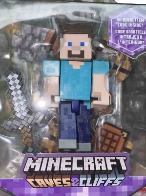 Minecraft Caves & Cliffs 3" Figure W/ in game Item Code Steve | eBay