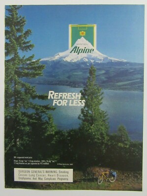 1990 ALPINE MENTHOL CIGARETTES "Refresh For Less" Magazine Print Ad | eBay