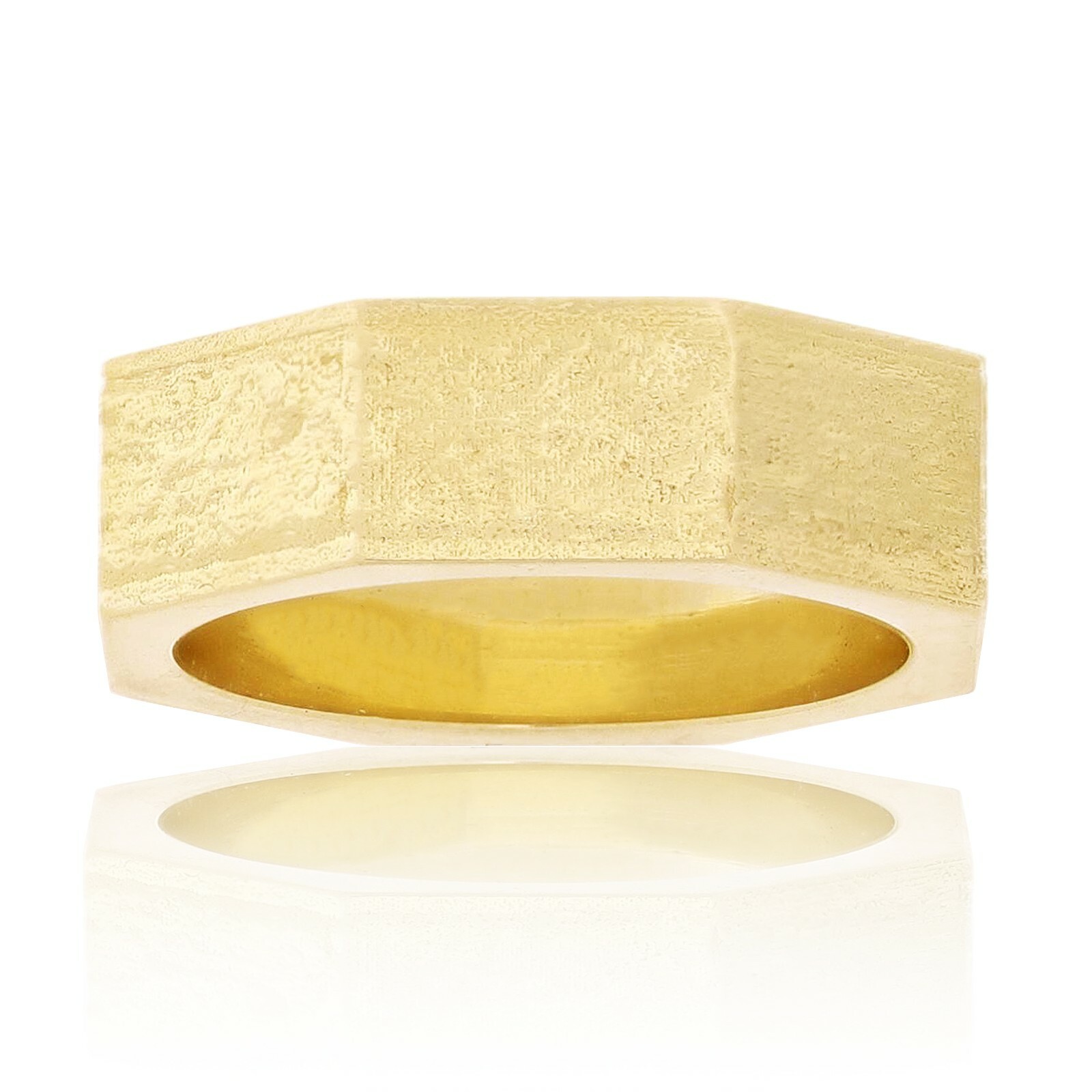 14k Yellow Gold Hammered Finish Octagon Ring Band Size 8 - 6.8mm 11.7 ...