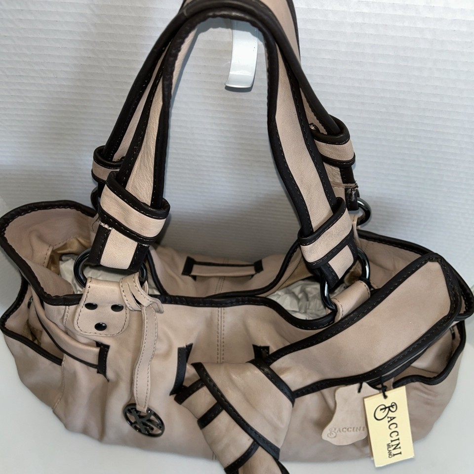 BACCINI MILANO X Large Leather Hand/Shoulder Bag Purse Color Camel ...