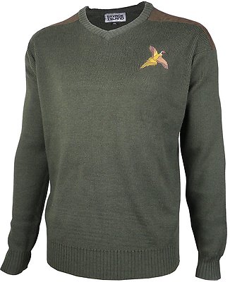 Pheasant Embroidered Shooting V Neck Wool Jumper Hunting Sweater ...
