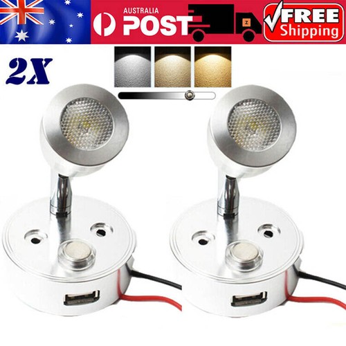2Pcs 12V LED Flexible Bed/Book Reading Light Caravan Lights w/ USB ...