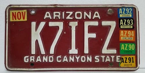 L57 VINTAGE VANITY ARIZONA EMBOSSED MAROON HAM LICENSE PLATE K7IFZ | eBay