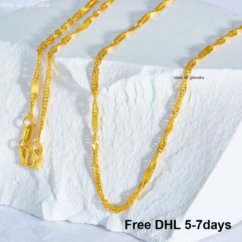Pure 999 24K Yellow Gold Necklace Singapore Chain Women Link 18inch 3.2 ...