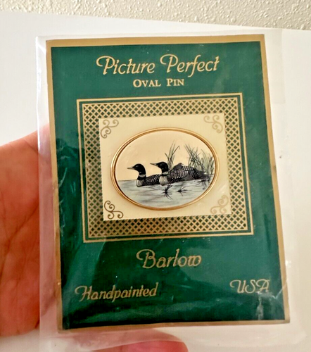 Barlow Hand painted Pin Loon Pair Oval Made USA Ducks NEW | eBay