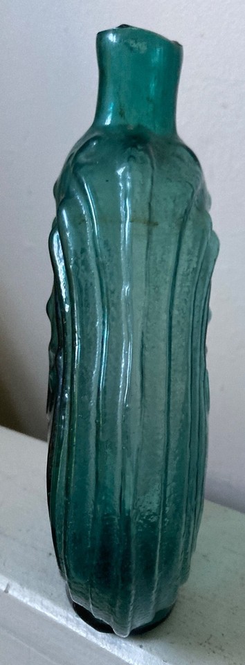 ANTIQUE AMERICAN MID-1800s AQUAMARINE SCROLL FLASK PINT fab cold lap ...