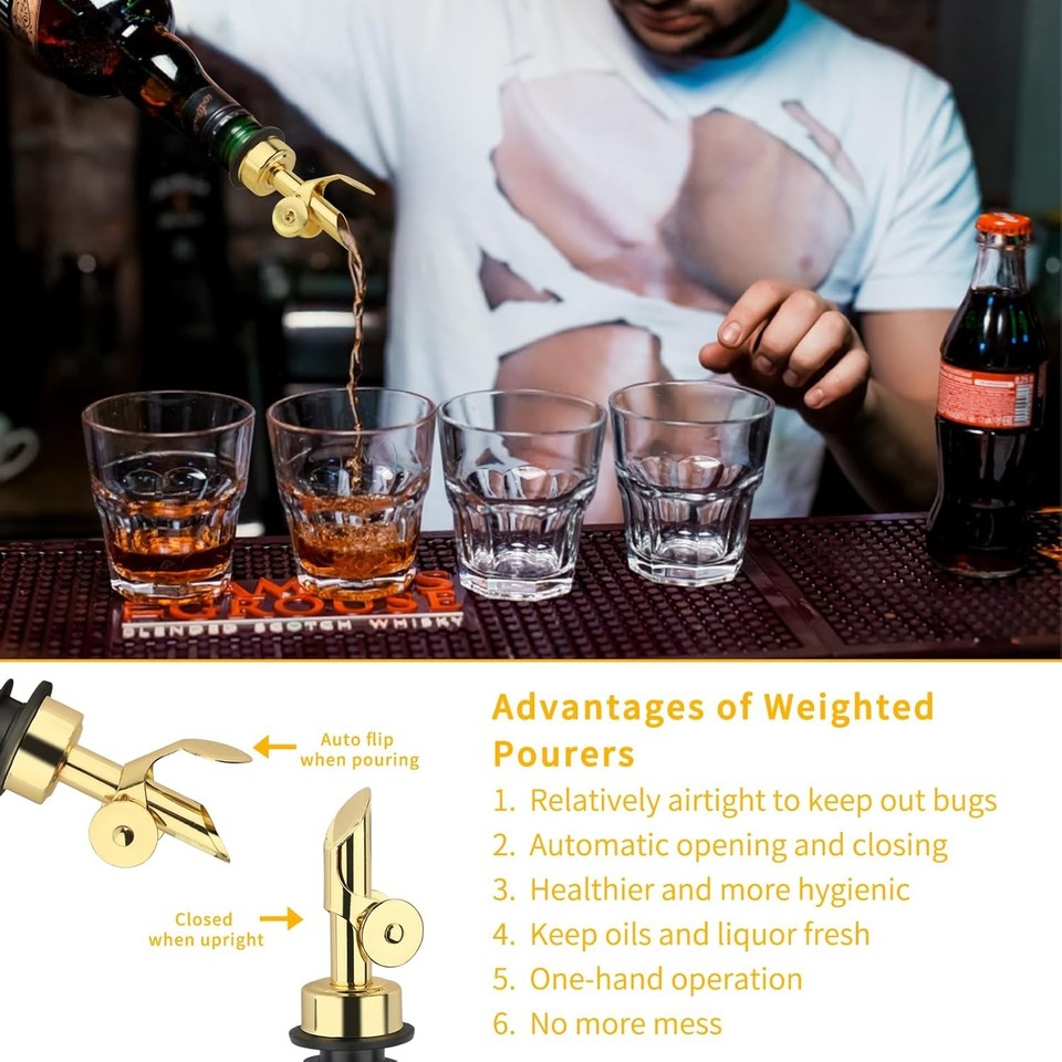 QPIX DIGITAL Weighted Stainless Steel Pourers, 4 Pcs Auto Flip Olive ...