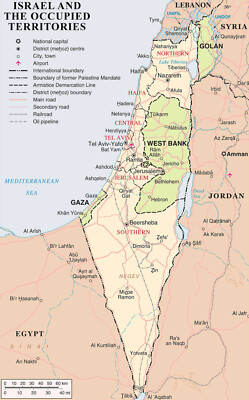 Israel & Occupied Territories 2018 Map Palestine War Gaza West Bank ...