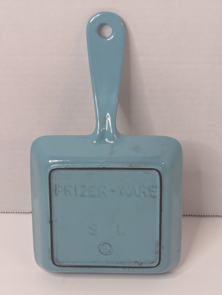 Vintage Prizer Ware Blue Enameled Cast Iron Small Squared Skillet - 4. ...