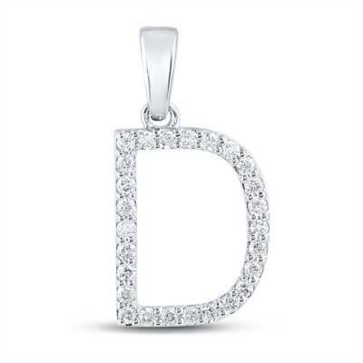 10K White Gold Womens Round Diamond D Initial Letter Pendant 1/5 Cttw ...