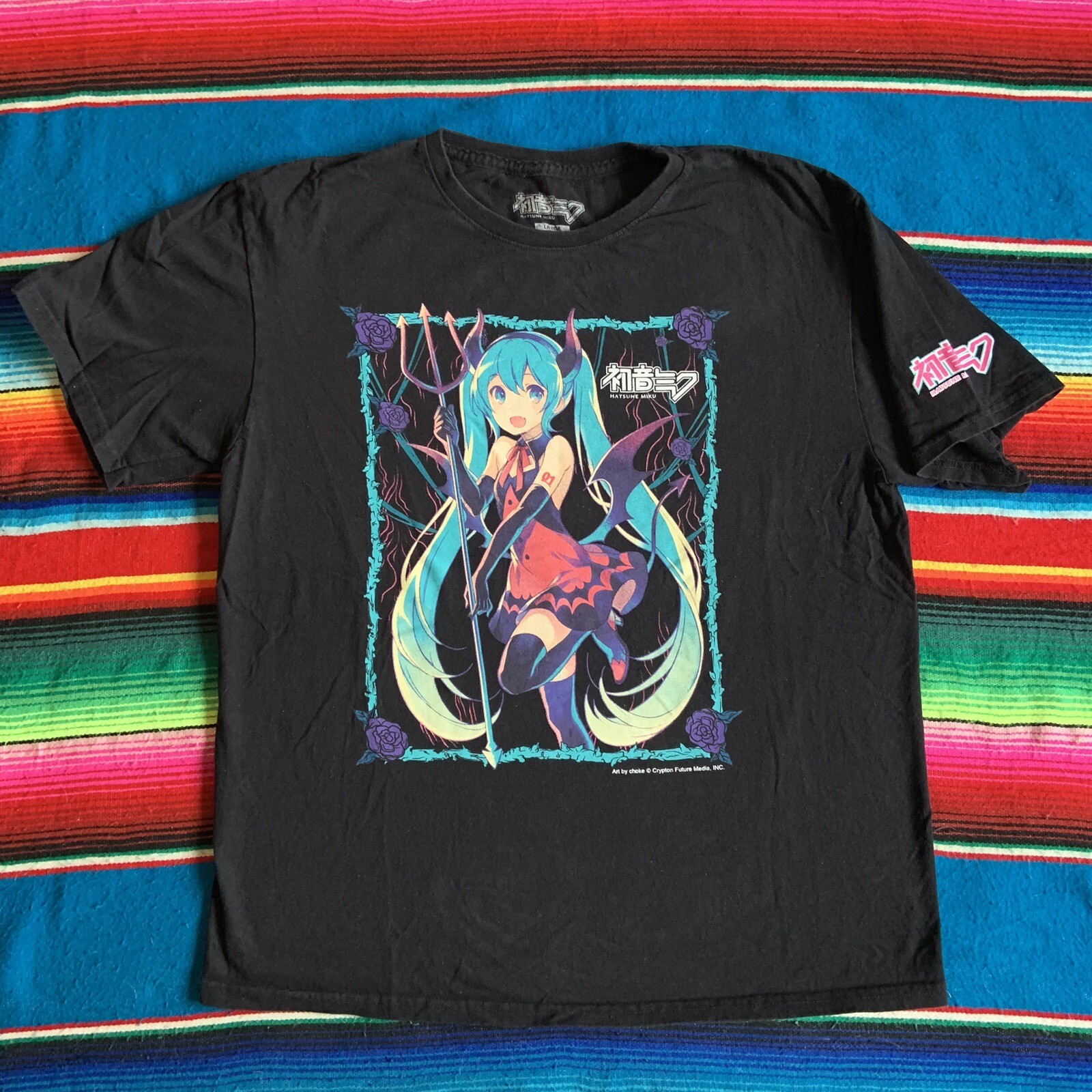 Hatsune Miku Unisex Black T Shirt Size Large - Gem