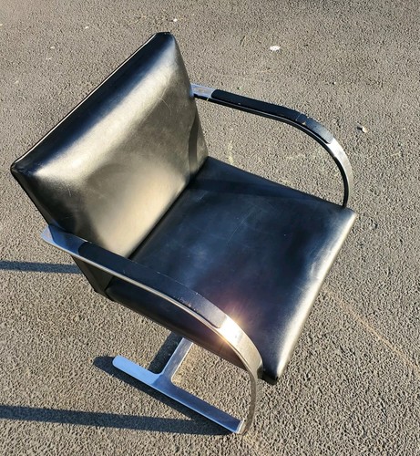 Knoll Mies van der Rohe Flat Bar Chair Stainless and Black Leather MCM ...