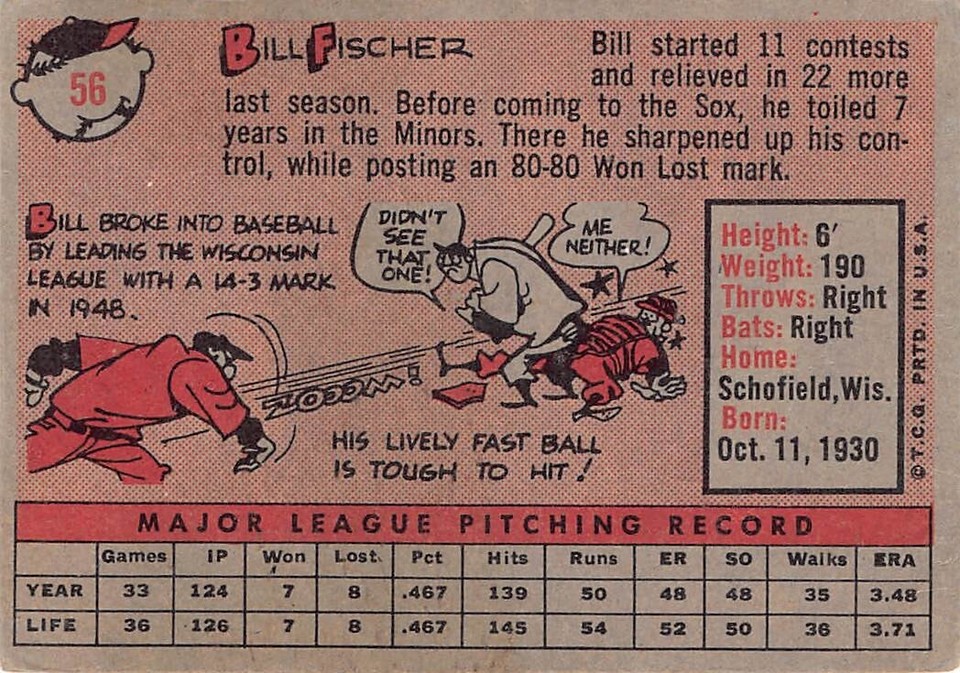 1958 Topps #56 Bill Fischer RC VGEX p2s-25331 | eBay