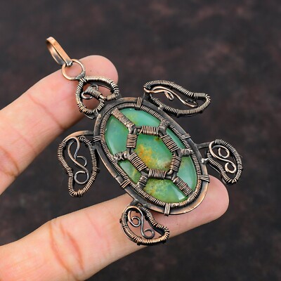 Chrysoprase Jewelry Copper Mother Gift Wire Wrapped Tortoise Pendant 3. ...