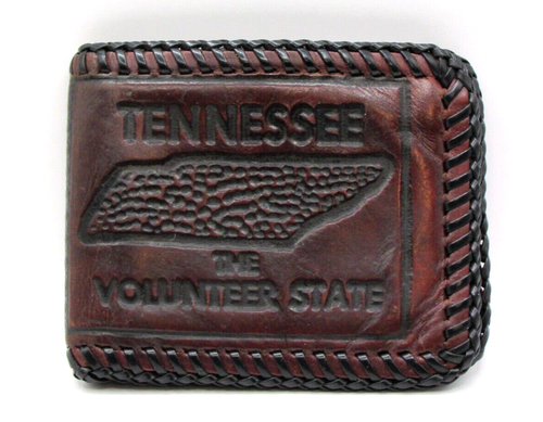 Vintage Handmade Black Leather TENNESSEE VOLUNTEER STATE, Men's Bi-Fold ...