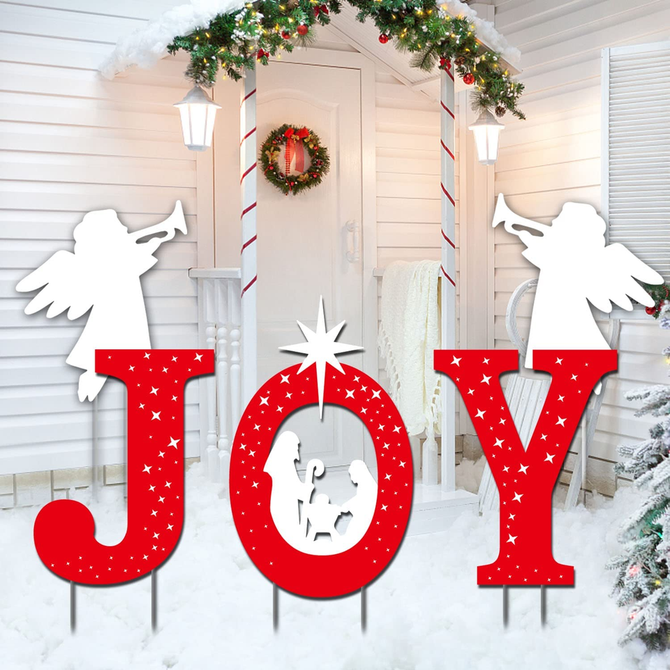 Joyous Outdoor Nativity Set for Christmas Lawn Decor with Stake, Red ...
