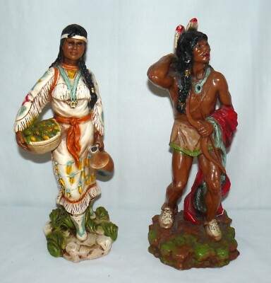 Universal Statuary Signed 1978 Set of 2 Native American 14" Man Woman W ...