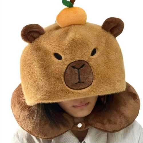 Capybara U-shaped Plush Pillow with Hat Soft Plush Neck Pillow for ...