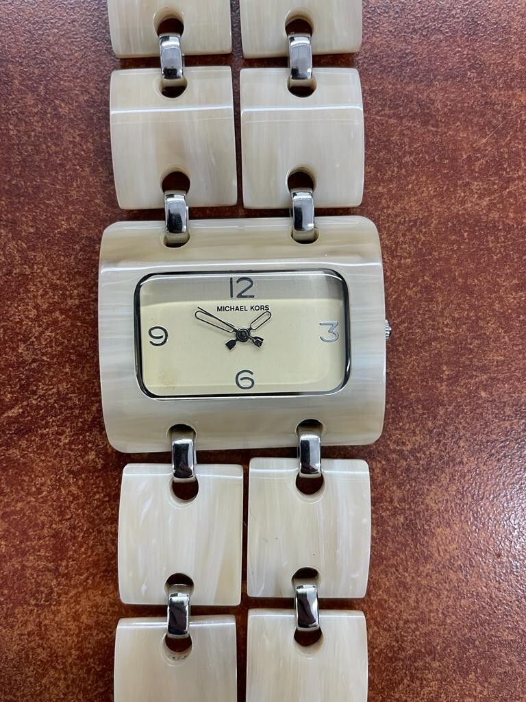 Michael Kors MK4047 Faux Cream Dial Acrylic and Gold Tone Women's Watch ...