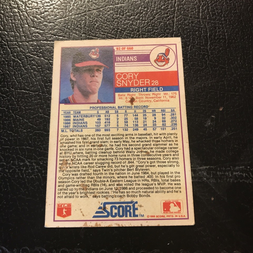 1989 Score Luis Medina Rookie Cleveland Indians & Bonus Card 1988 Cory ...