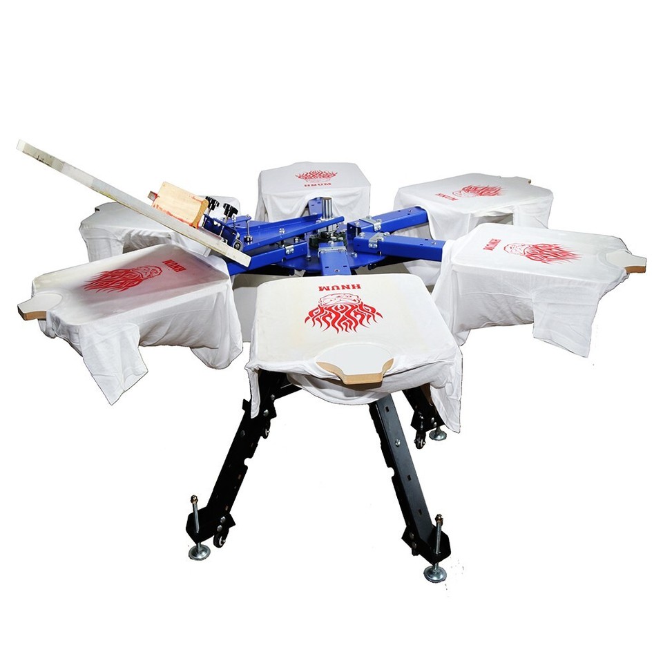 Height Adjust 1 Color 6 Station Single Rotating Screen Printing Press ...